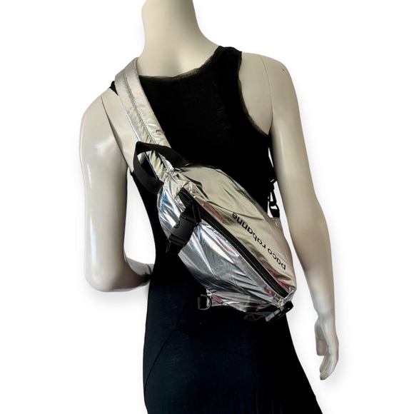 Paco Rabanne | Bags | Paco Rabanne Silver Metallic Sling Bag Backpack ...